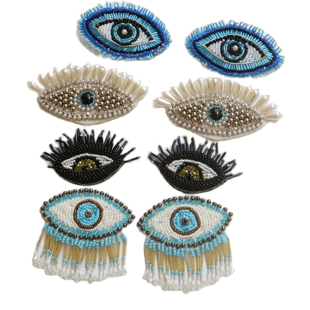 1pair Eyes With Eyelash Sequins Rhinestone Beaded Patches for Clothing ...