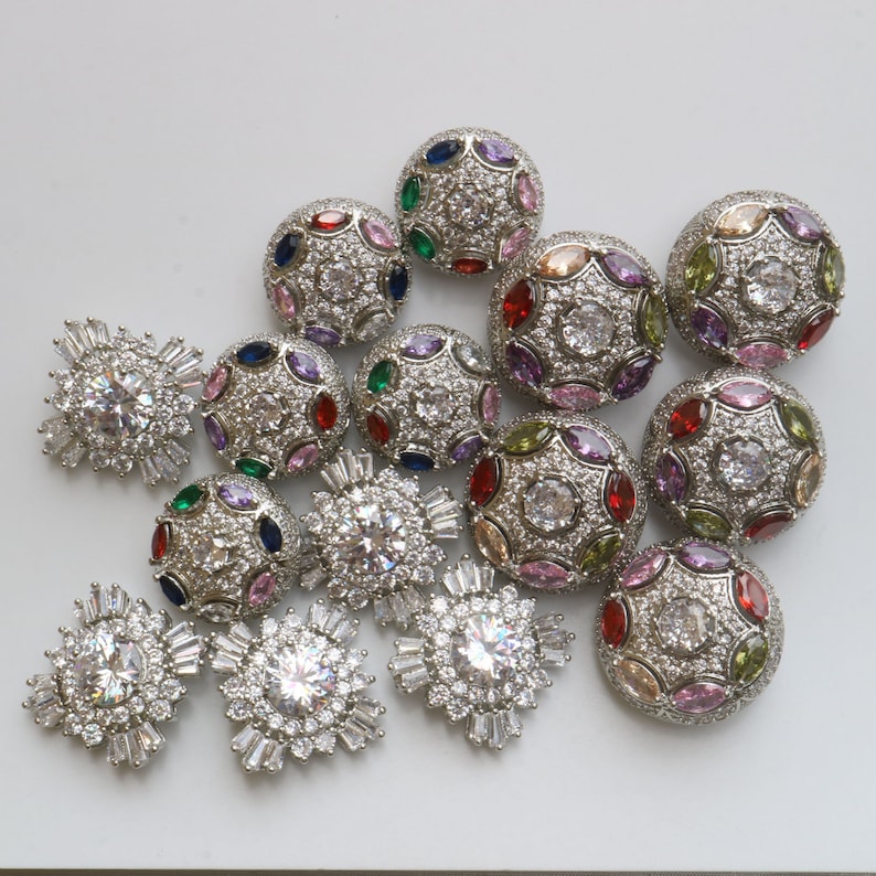 Rhinestone Crystal Buttons, Decorative CZ Sewing Embellishments (5pcs ...