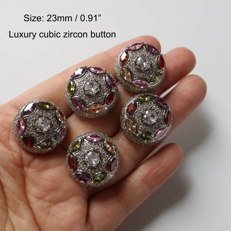 Rhinestone Crystal Buttons, Decorative CZ Sewing Embellishments (5pcs ...