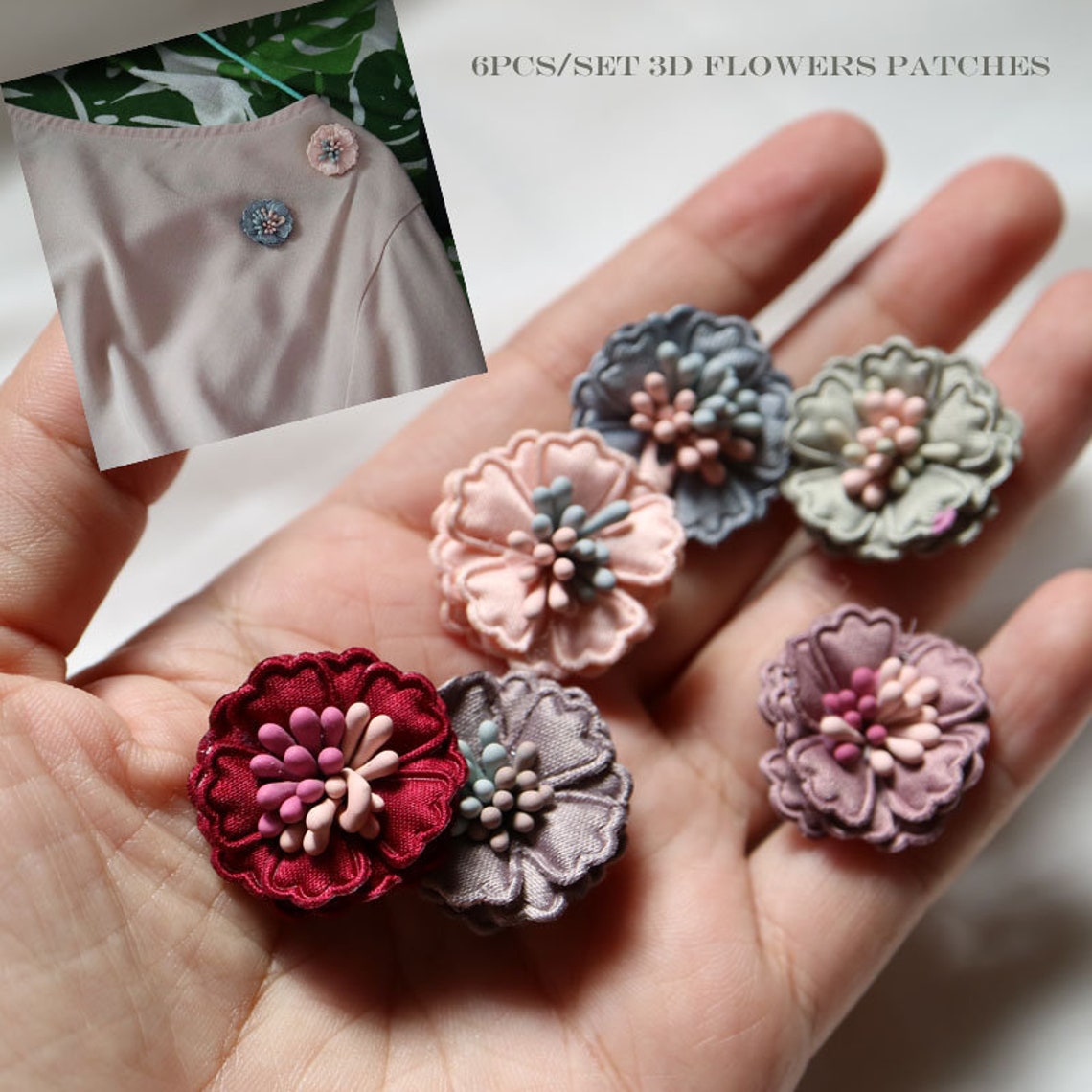 6pcs/lot Patch Flowers for Clothing DIY Sew on Floral Parches ...