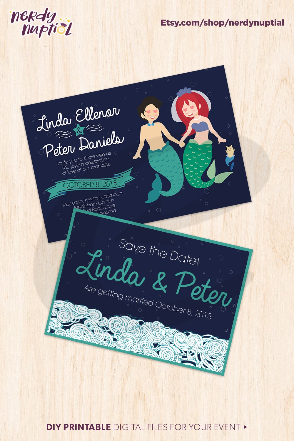 DIY Printable Little Mermaid Nautical Themed Wedding Invite - Etsy Israel