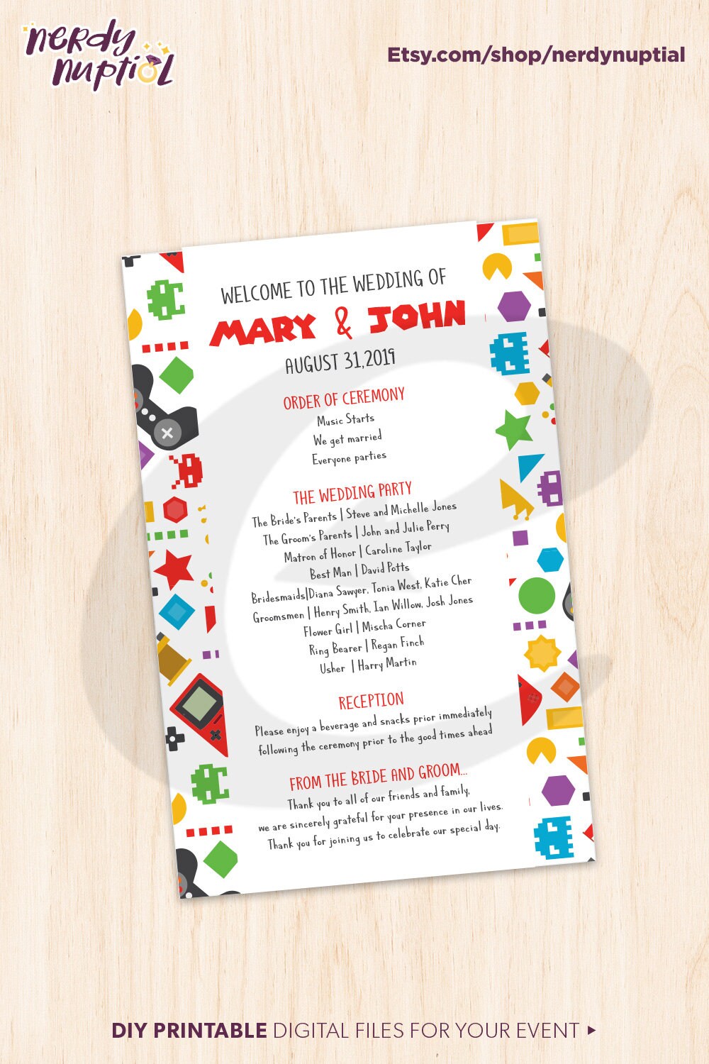 DIY Printable Video Game Wedding Detail Kit Program Table | Etsy
