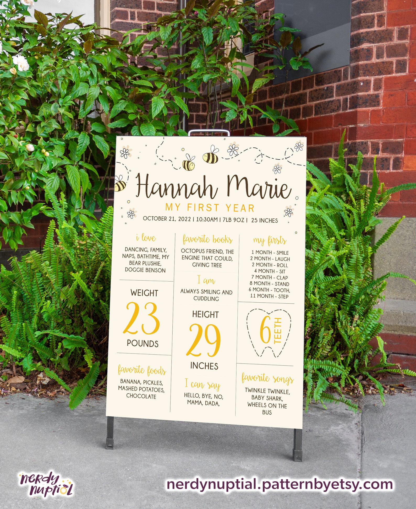 DIY Printable Honey Bee Baby Milestone Board Template - Etsy