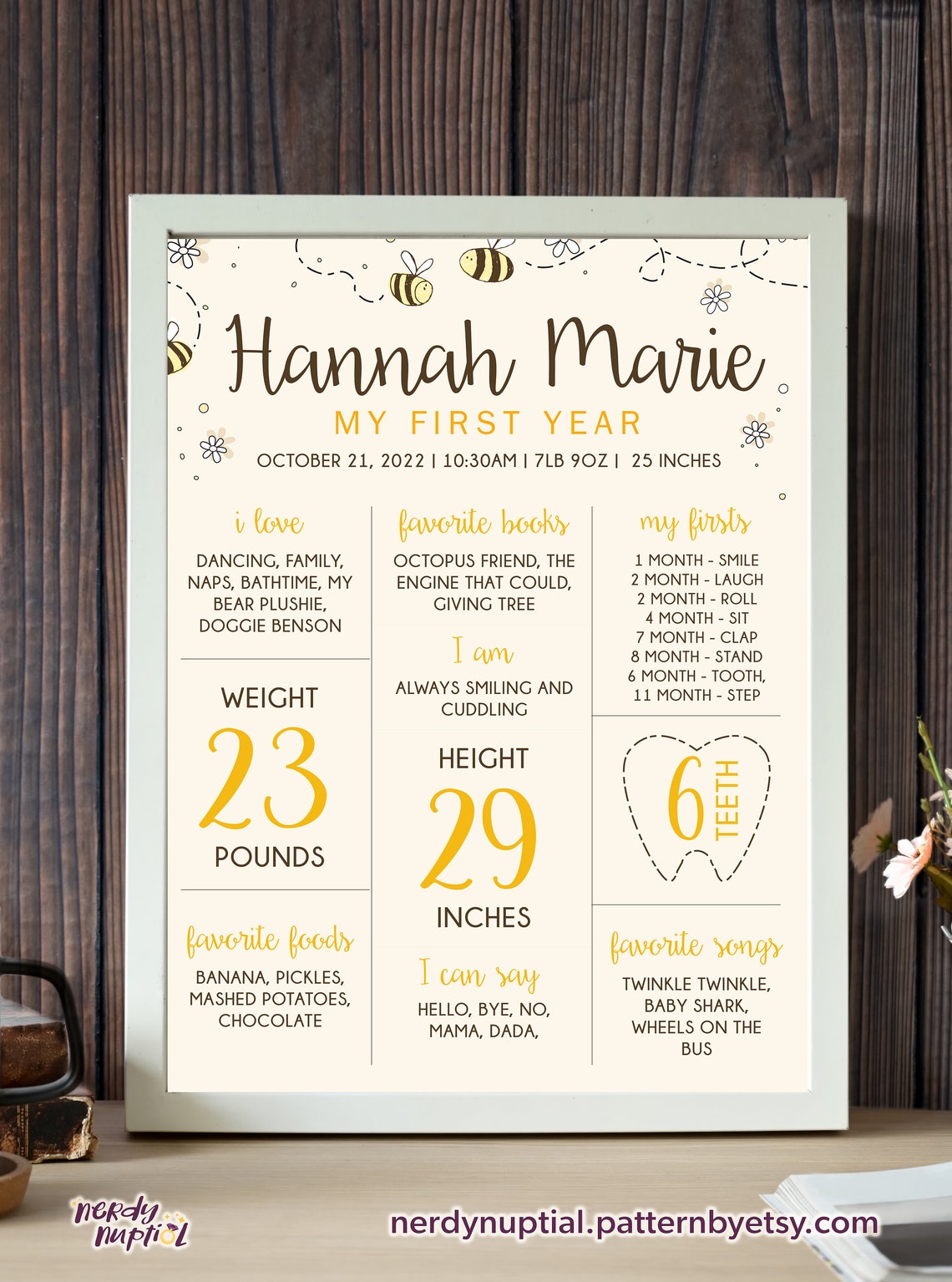 DIY Printable Honey Bee Baby Milestone Board Template - Etsy