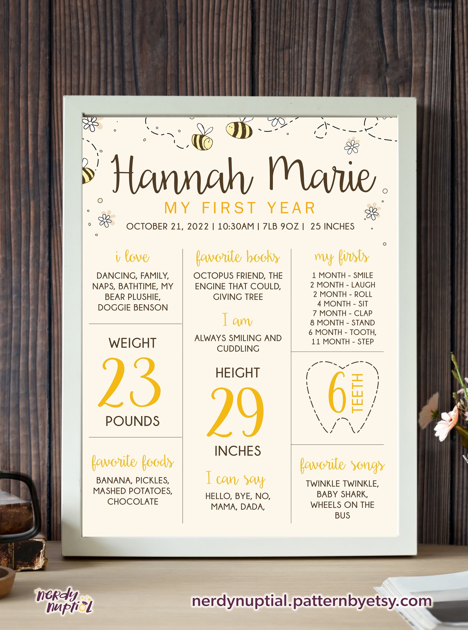 DIY Printable Honey Bee Baby Milestone Board Template Bumblebee Hive ...
