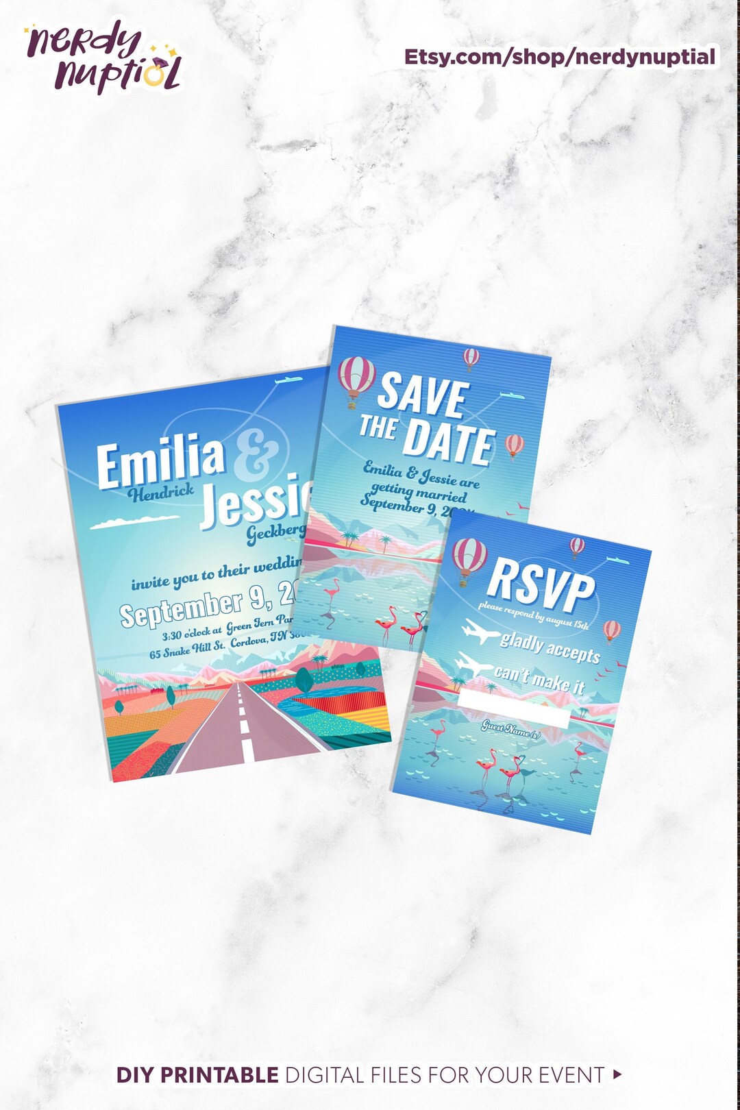 DIY Printable Road Trip Travel Elegant Wedding Invitation Save the Date ...