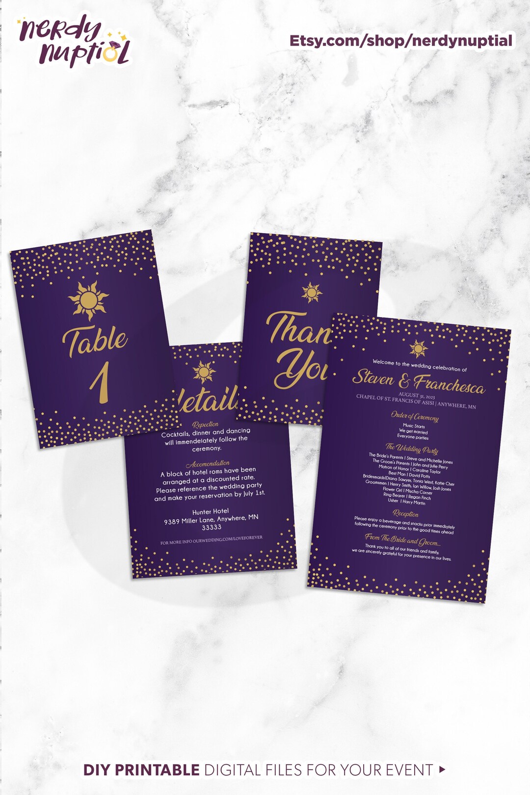 DIY Printable Rapunzel Tangled Wedding Detail Kit Program, Table Card ...