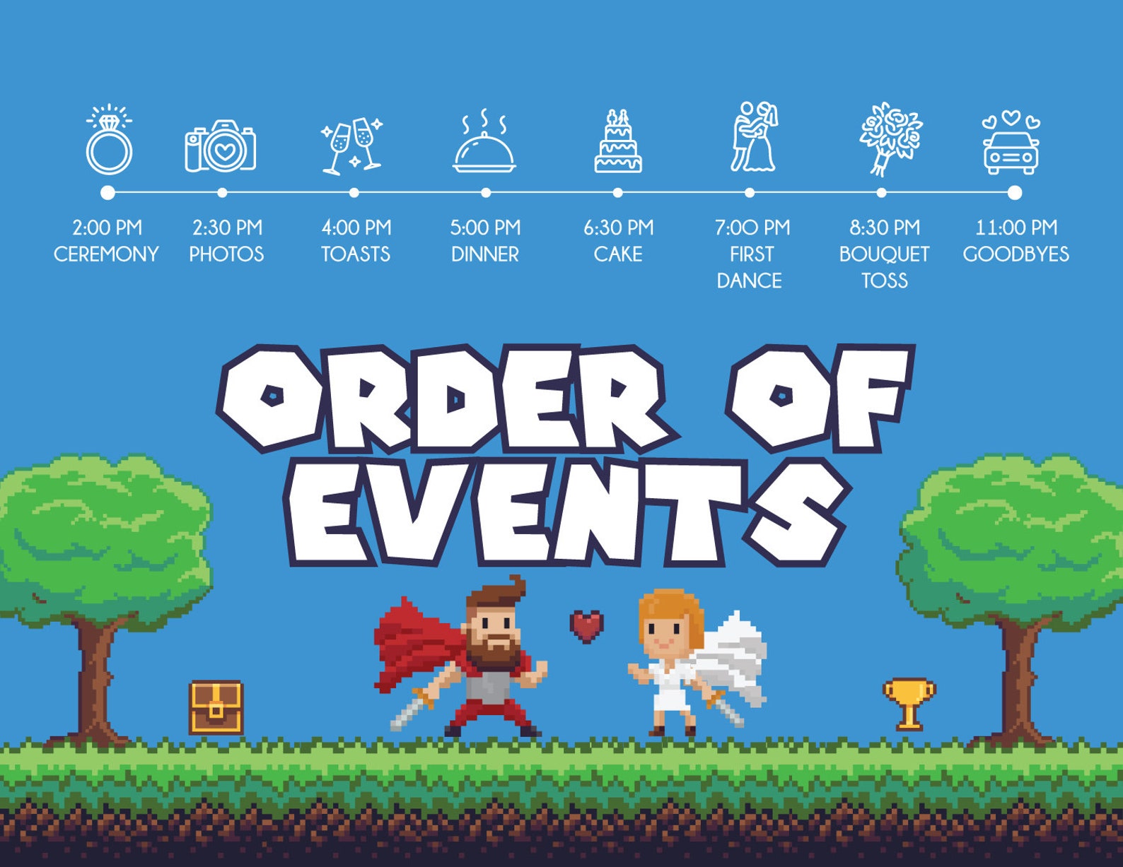8bit Video Game Inspired Order of Events Template DIY - Etsy