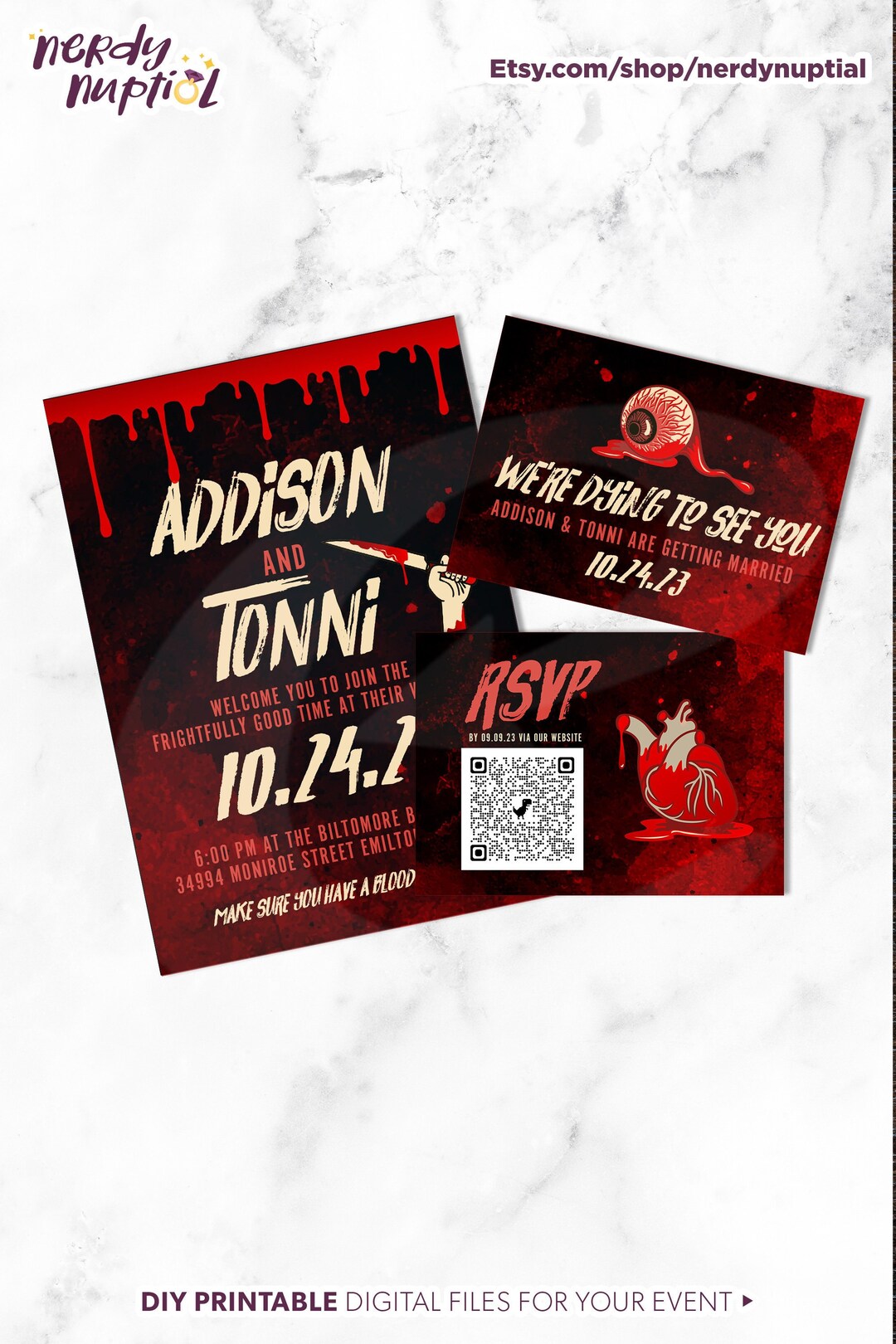 DIY Printable Slasher Horror Movie Wedding Invitation Save the Date ...