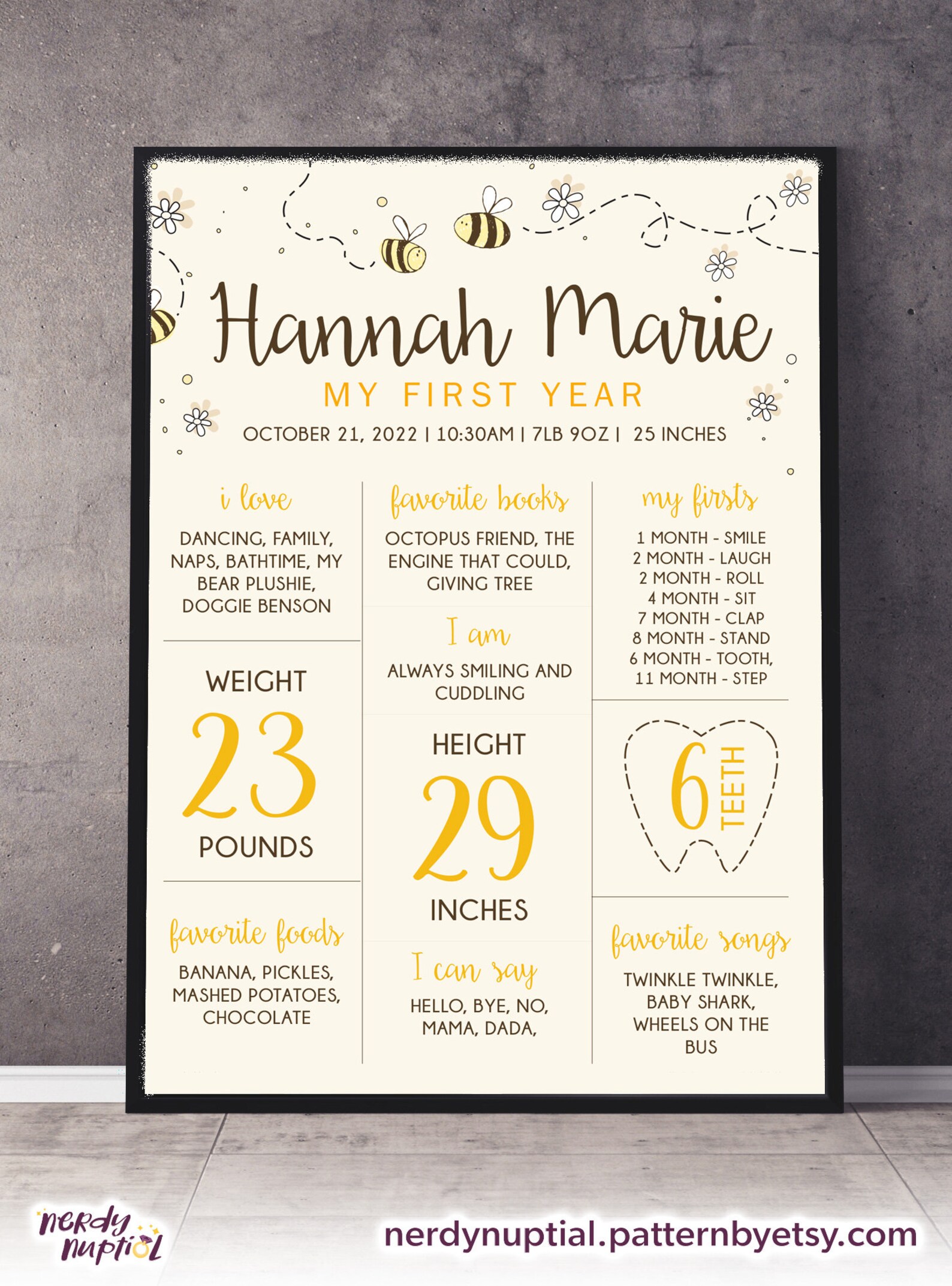 DIY Printable Honey Bee Baby Milestone Board Template - Etsy