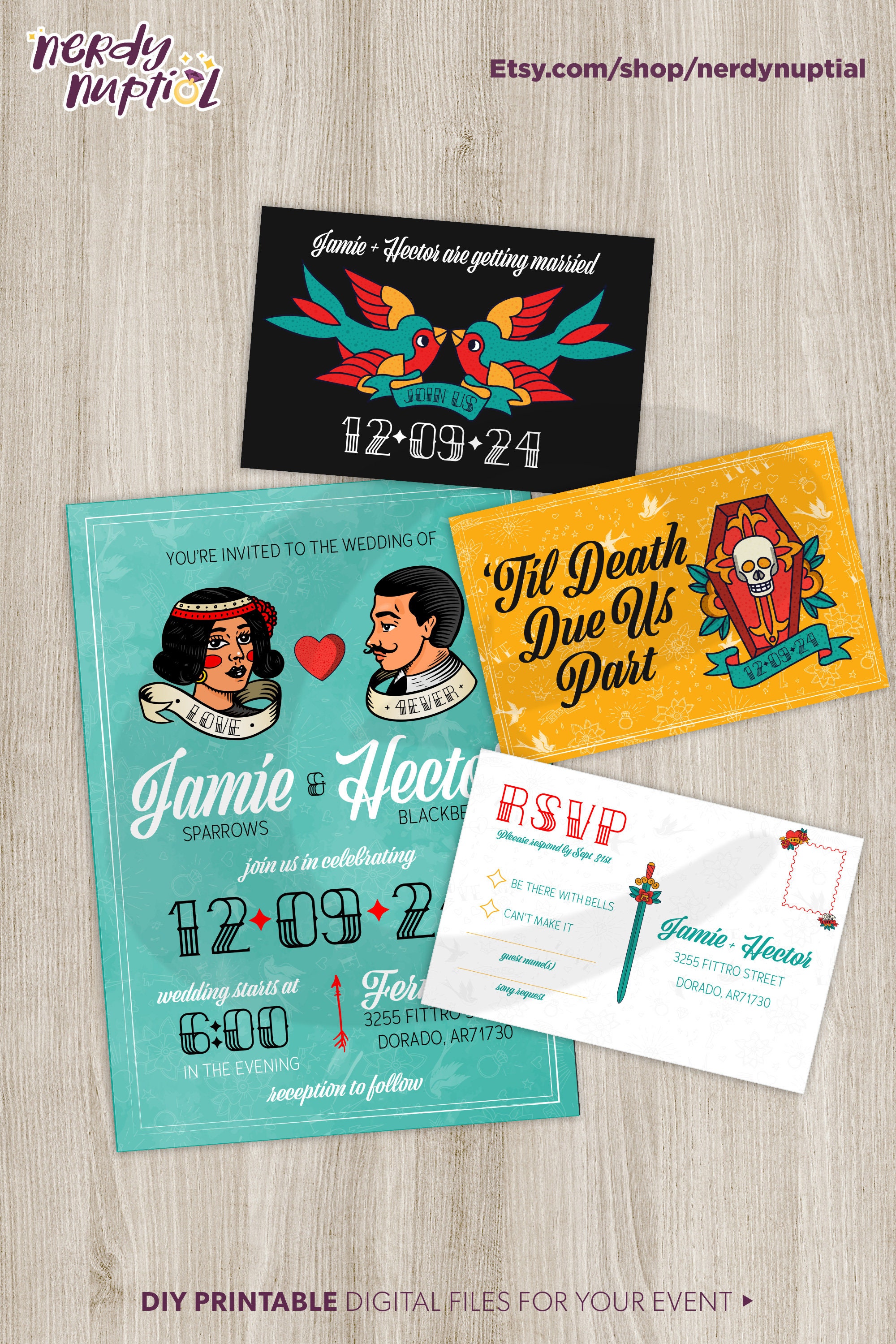 DIY Printable Rockabilly Tattoo Wedding Invitation Save The | Etsy