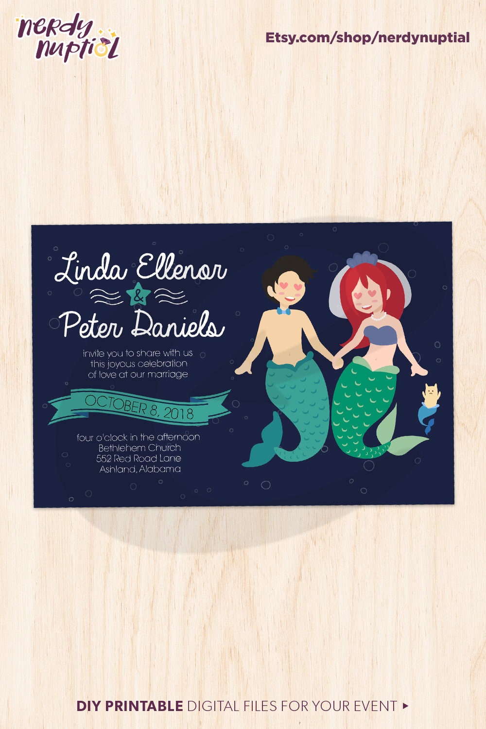 DIY Printable Little Mermaid Nautical Themed Wedding Invite - Etsy Israel