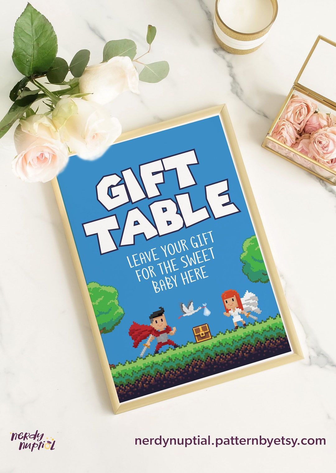 INSTANT DOWNLOAD 8bit Video Game Gift & Card Baby Shower Sign / Card ...