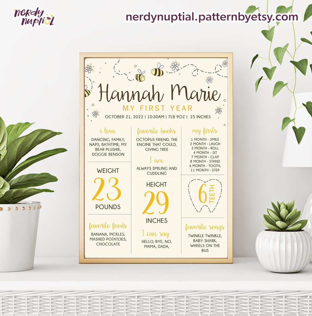 DIY Printable Honey Bee Baby Milestone Board Template Bumblebee Hive ...