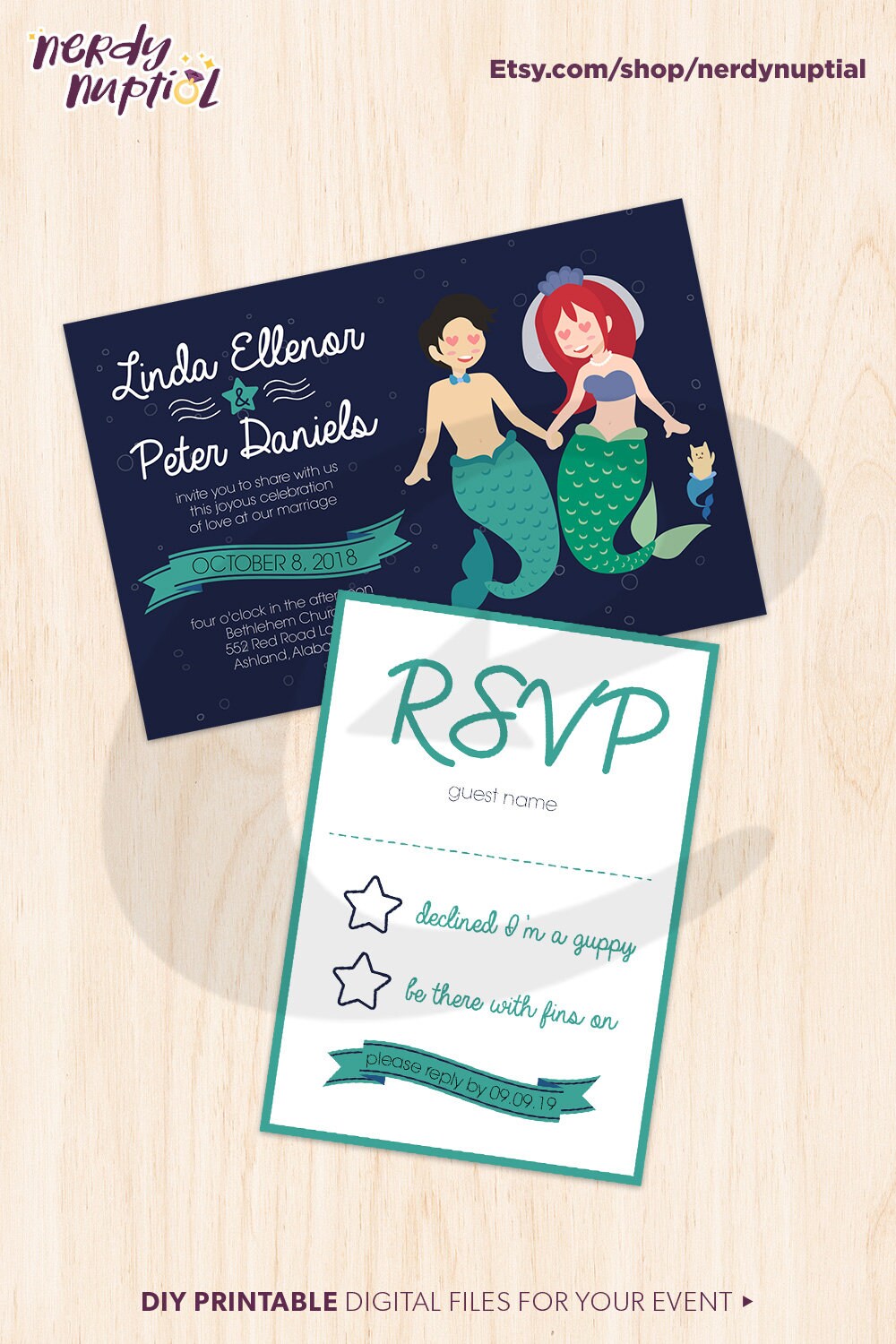 DIY Printable Little Mermaid Nautical Themed Wedding Invite - Etsy Israel