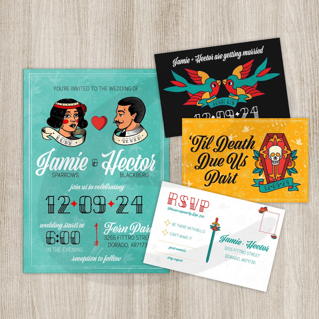 DIY Printable Rockabilly Tattoo Wedding Invitation Save the Date RSVP ...