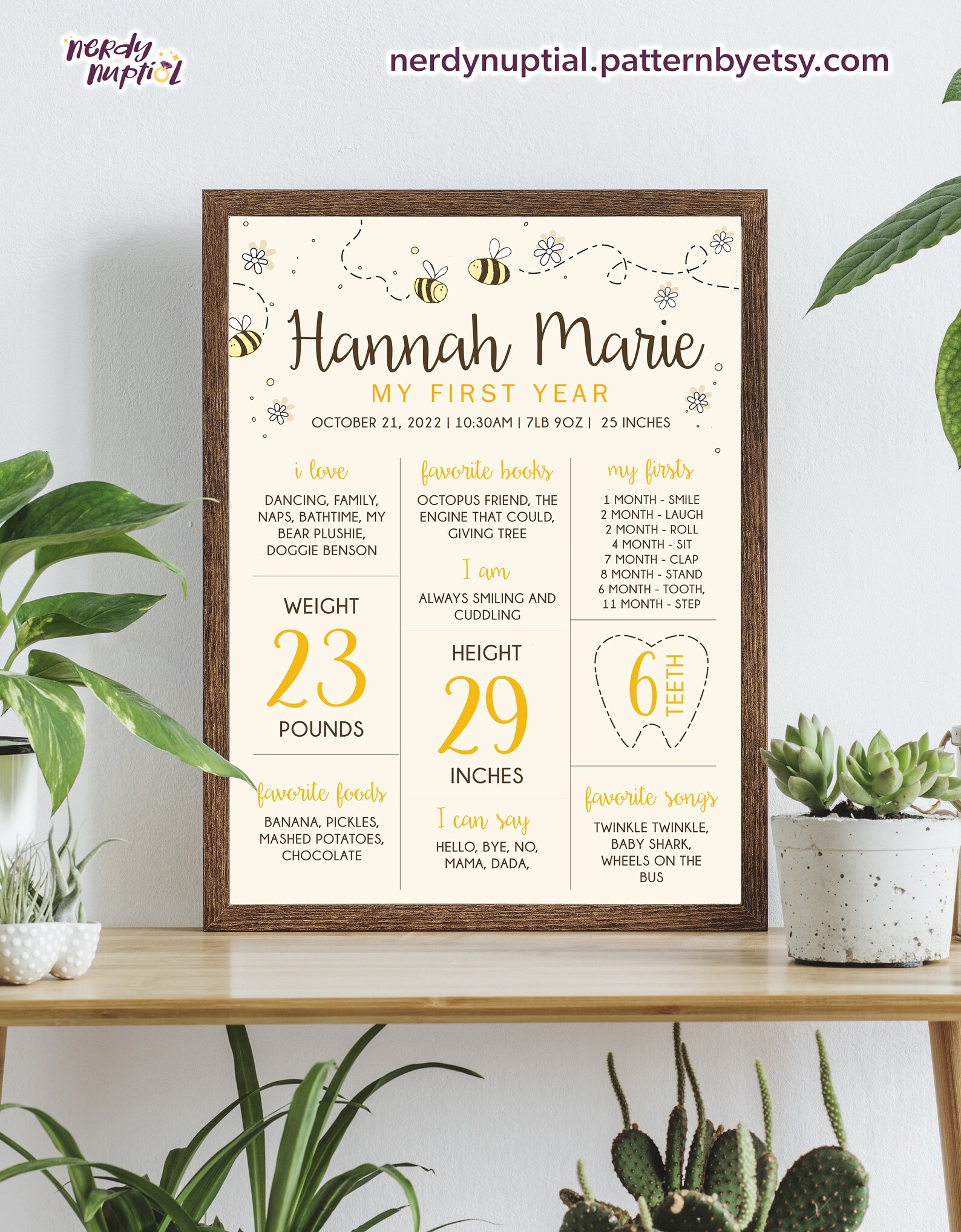 DIY Printable Honey Bee Baby Milestone Board Template Bumblebee Hive ...