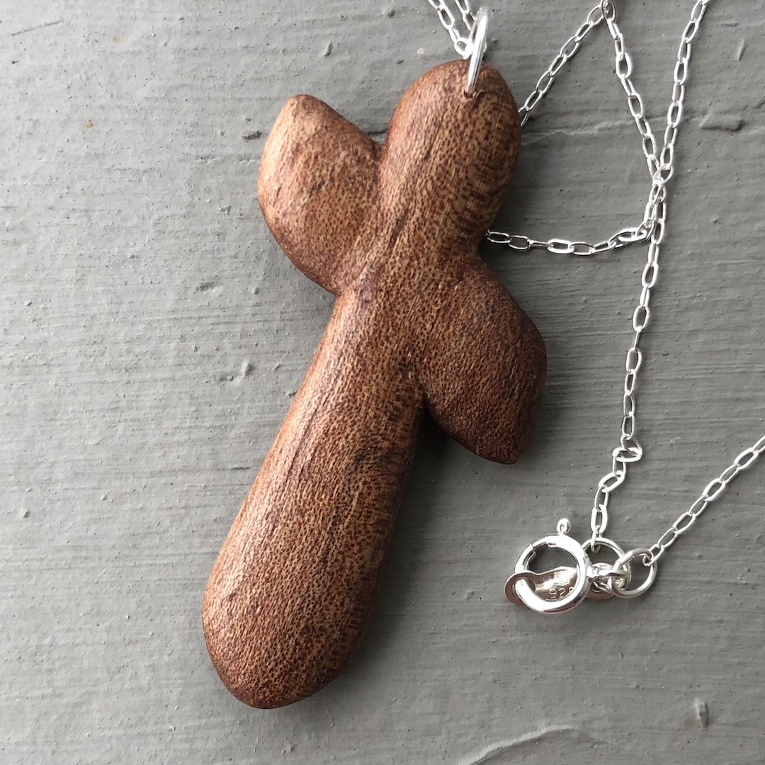 Hand Carved Walnut Tilted Cross Necklace - Etsy