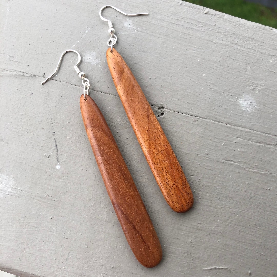 Hand Carved Polynesian Maori Tear Drop Roimata Koa Earrings - Etsy
