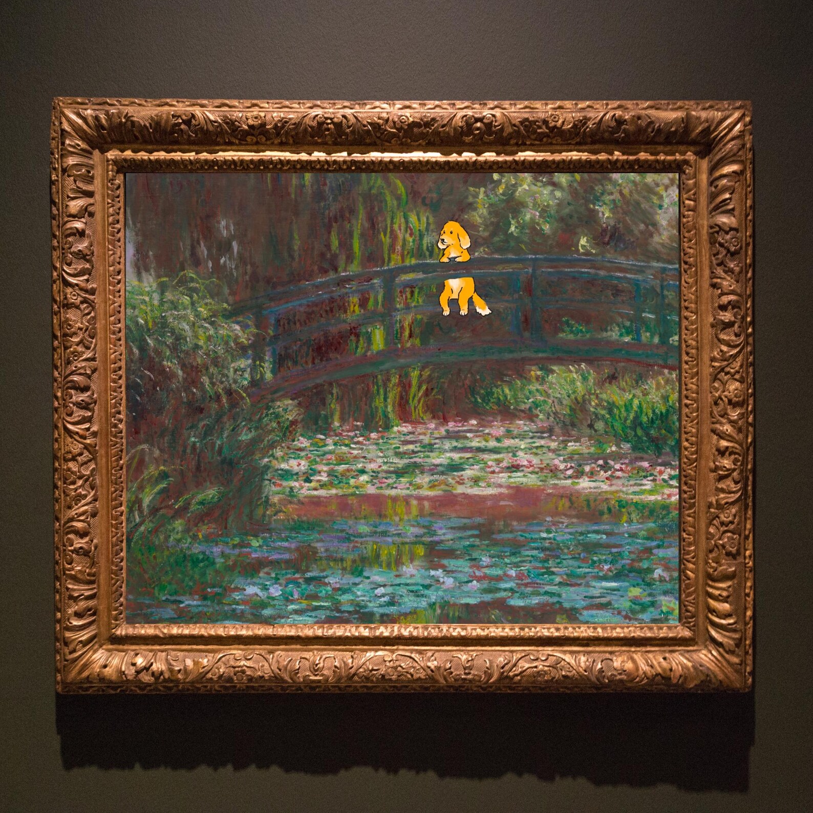 Claude Monet Collage Water Lily Pond Art Print With Dog on Bridge ...