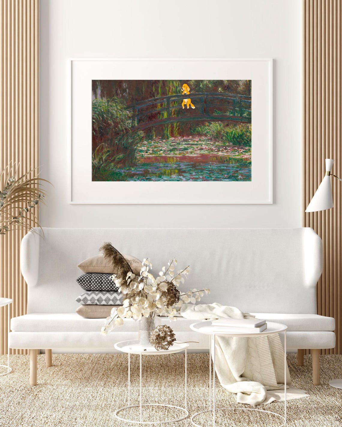 Claude Monet Collage Water Lily Pond Art Print With Dog on Bridge ...