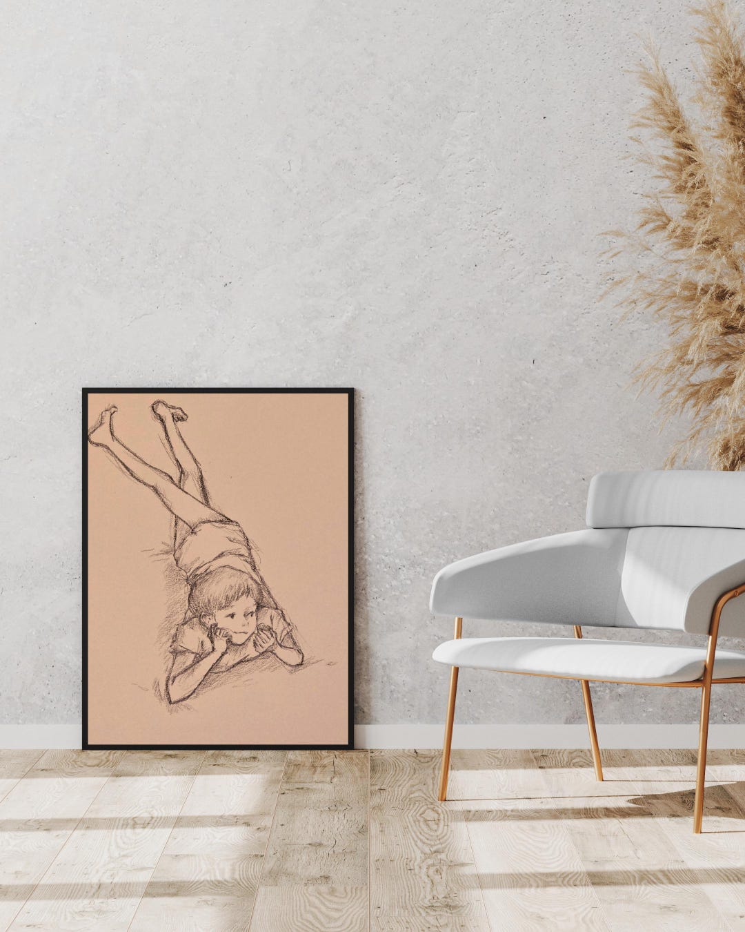 Sketch Art Print of Child Reading – Pencil Drawing Wall Art, Minimalist ...