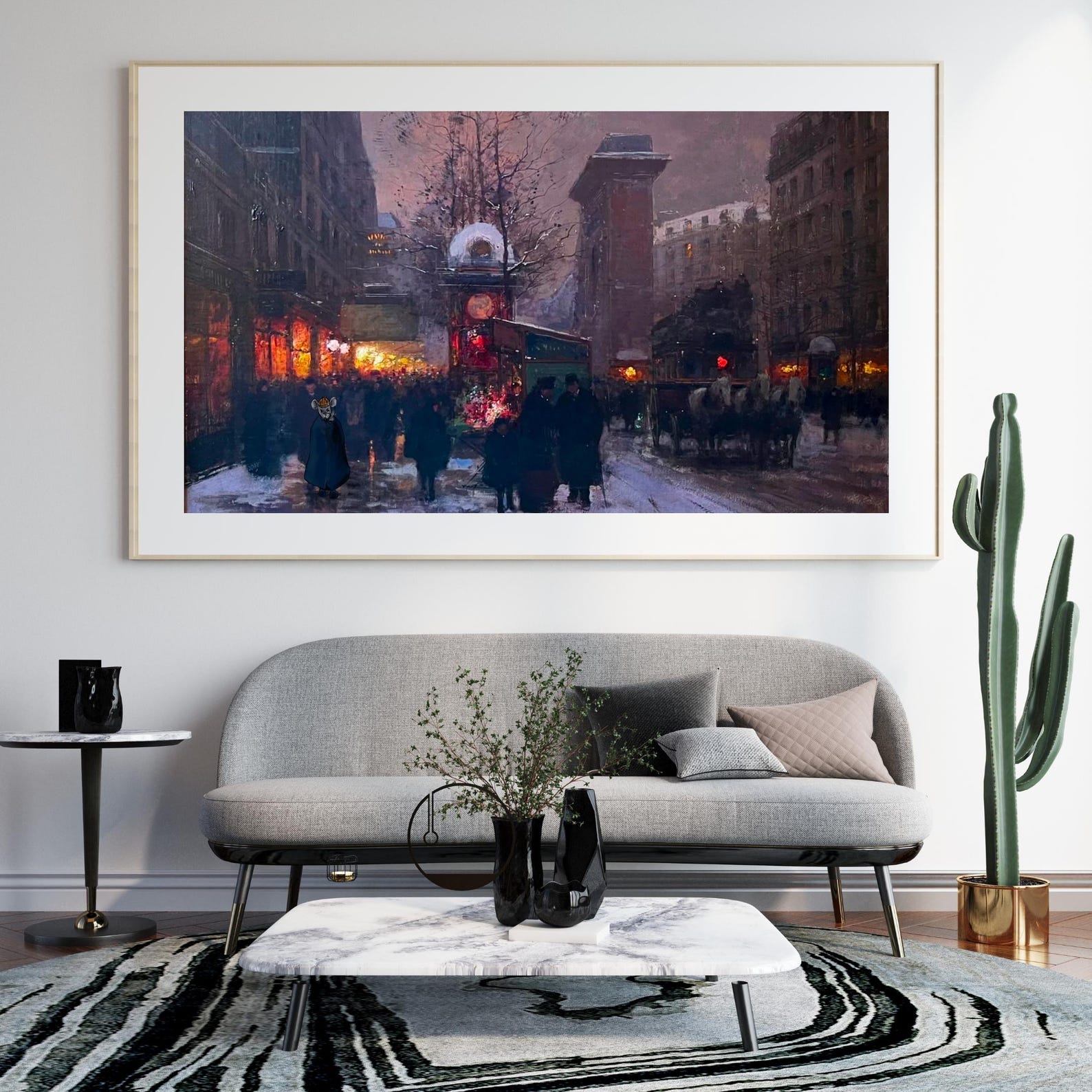 Edouard Leon Cortes Collage Leinwand: Strasse in Saint Denis mit ...