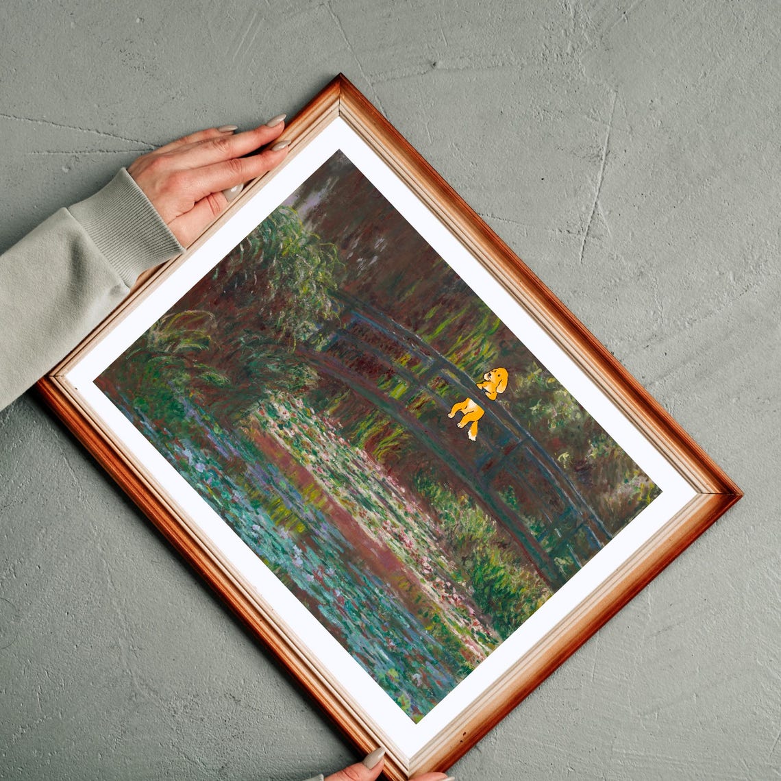 Claude Monet Collage Water Lily Pond Art Print With Dog on Bridge ...