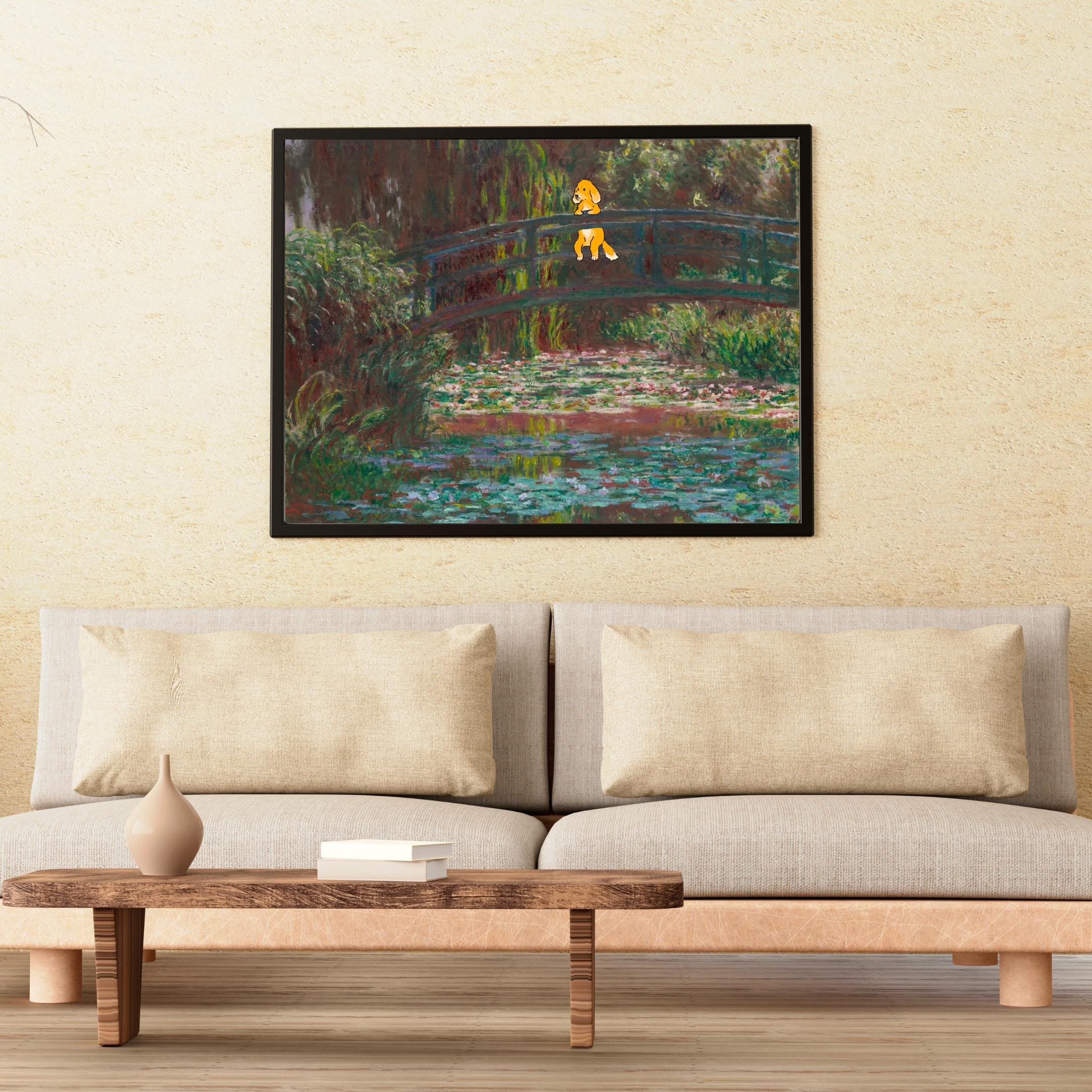 Claude Monet Collage Water Lily Pond Art Print With Dog on Bridge ...