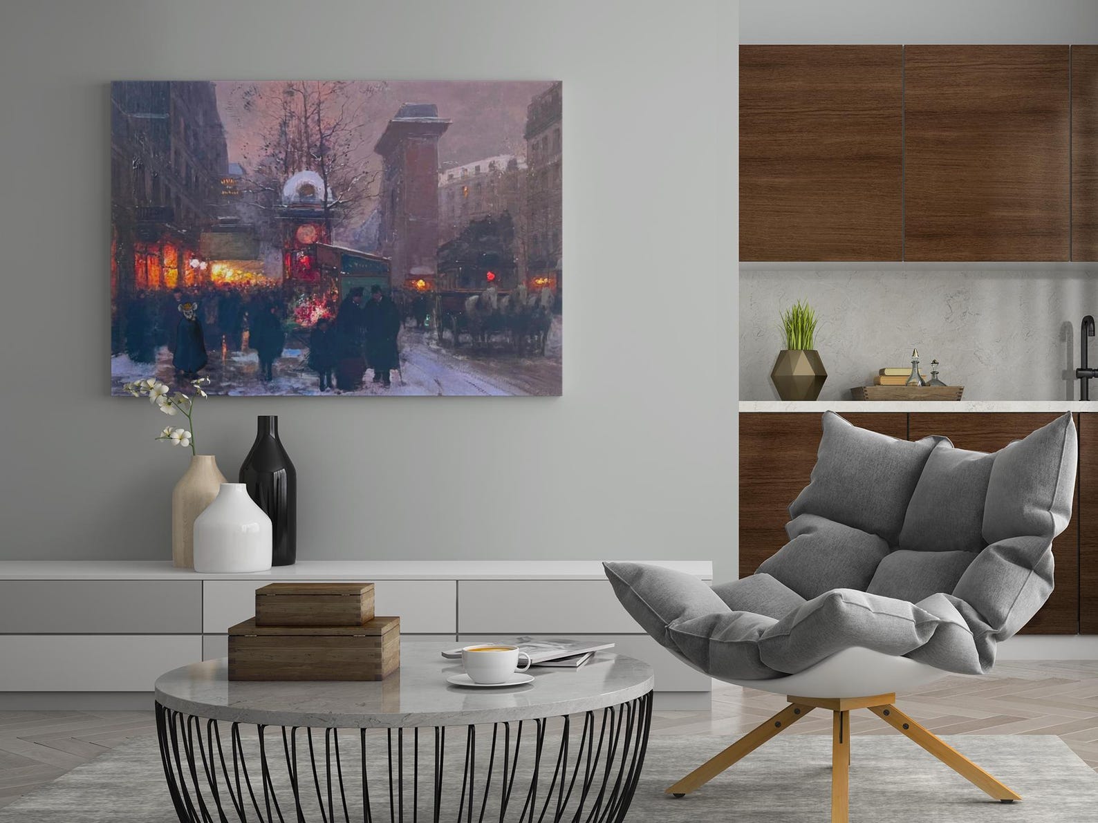 Edouard Leon Cortes Collage Leinwand: Strasse in Saint Denis mit ...