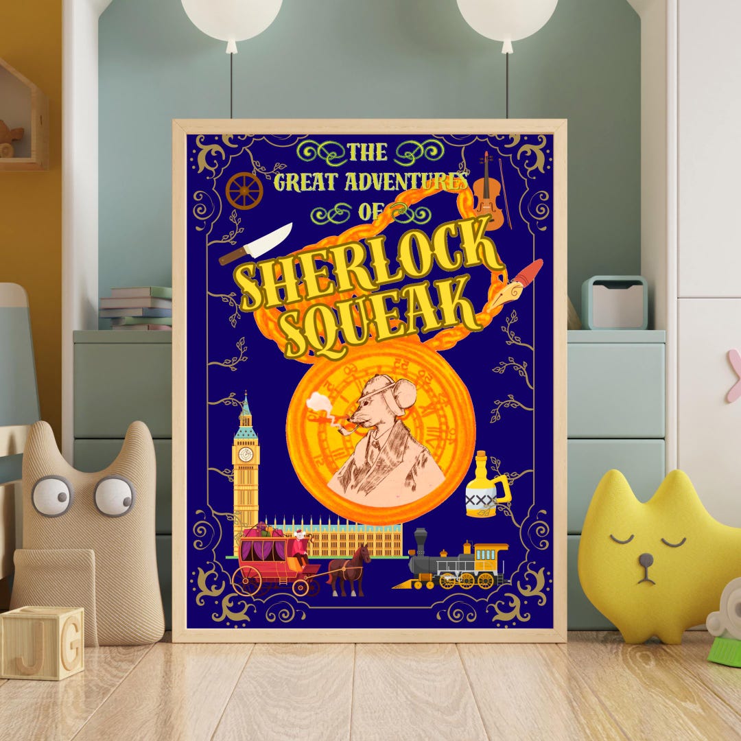 Sherlock Squeak Kids' Room Poster Fun Detective Mouse Inspired by ...