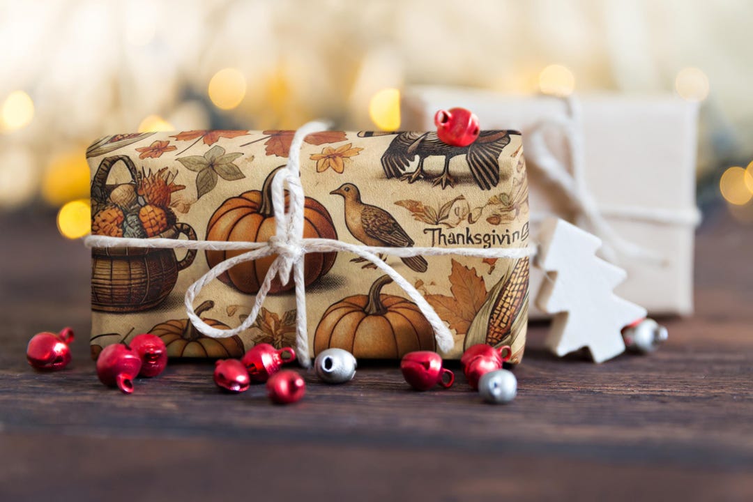 Vintage Thanksgiving Wrapping Paper Rustic Fall Gift Wrap With Turkeys ...