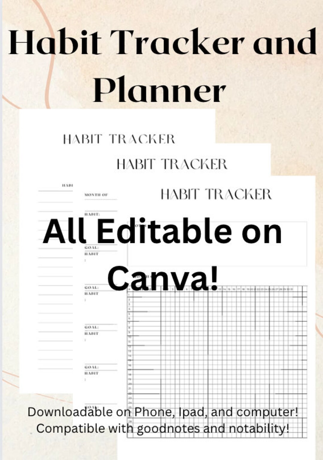 Digital Habit Planner Template, Daily Habit Tracker, Goal Tracker ...