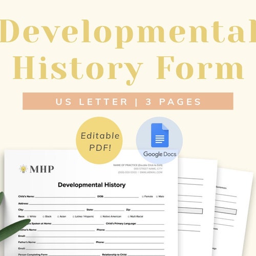 Developmental History Intake Form for Children Clients | Etsy