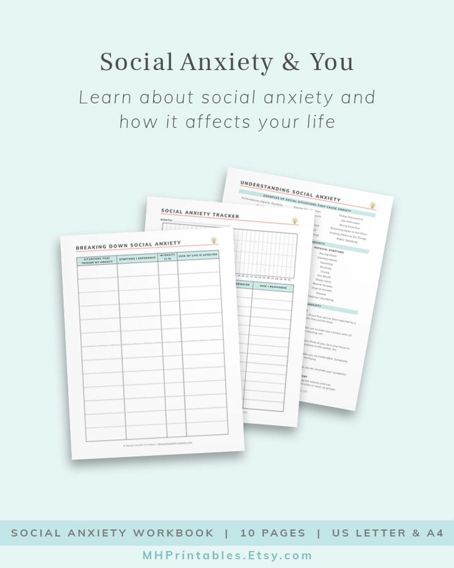 Social Anxiety Workbook | Printable Journal Worksheets for Socially ...