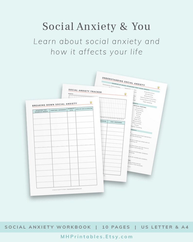 Social Anxiety Workbook | Printable Journal Worksheets for Socially ...