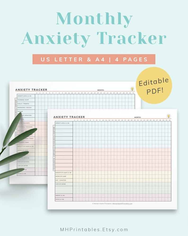 Monthly Anxiety Symptom Tracker - Etsy