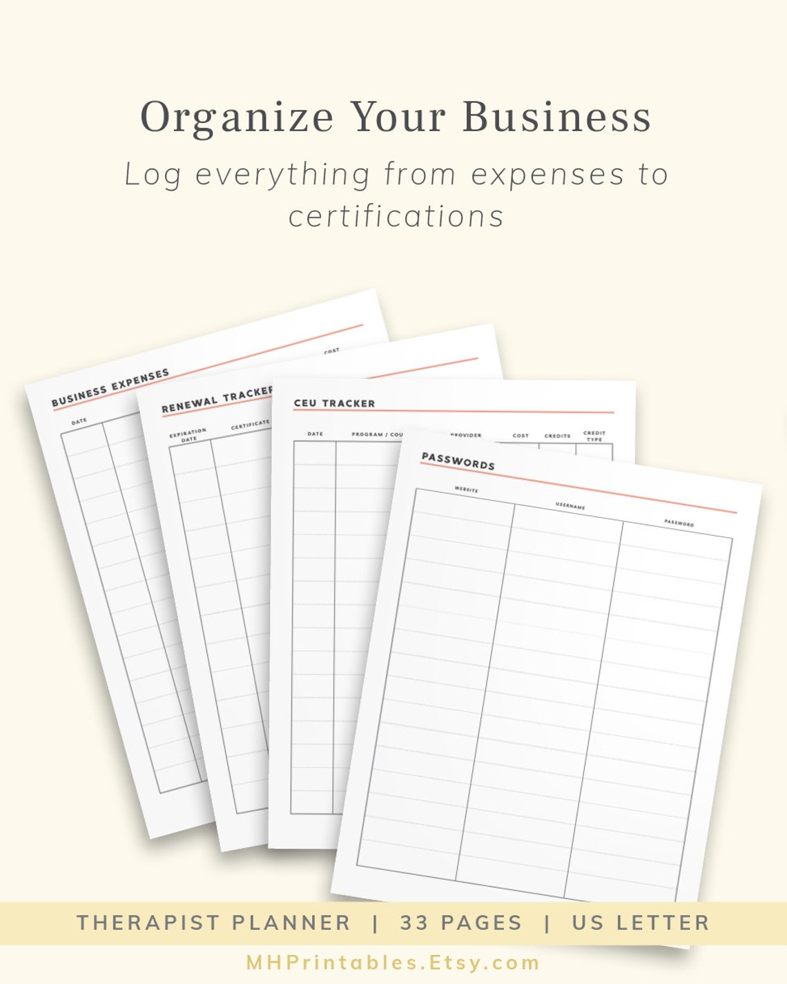 Undated Printable Therapist Planner Clinican Mental Health | Etsy