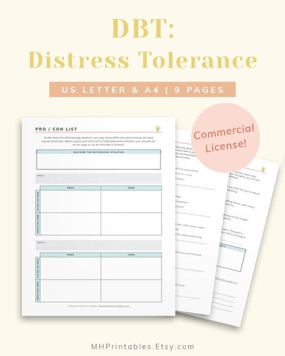 COMMERCIAL LICENSE DBT Distress Tolerance Handouts Worksheets, Teaching ...
