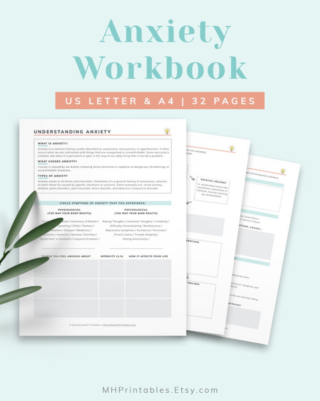 Anxiety Mental Health Journal | Printable Therapy Worksheet | CBT ...