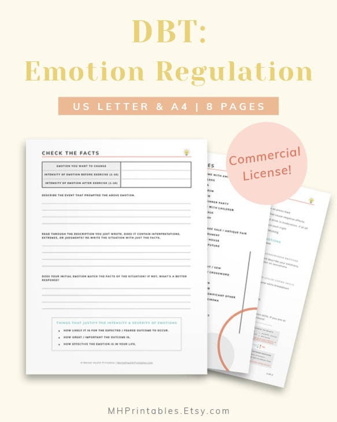 COMMERCIAL LICENSE DBT Emotion Regulation Skills Worksheets, Handouts ...