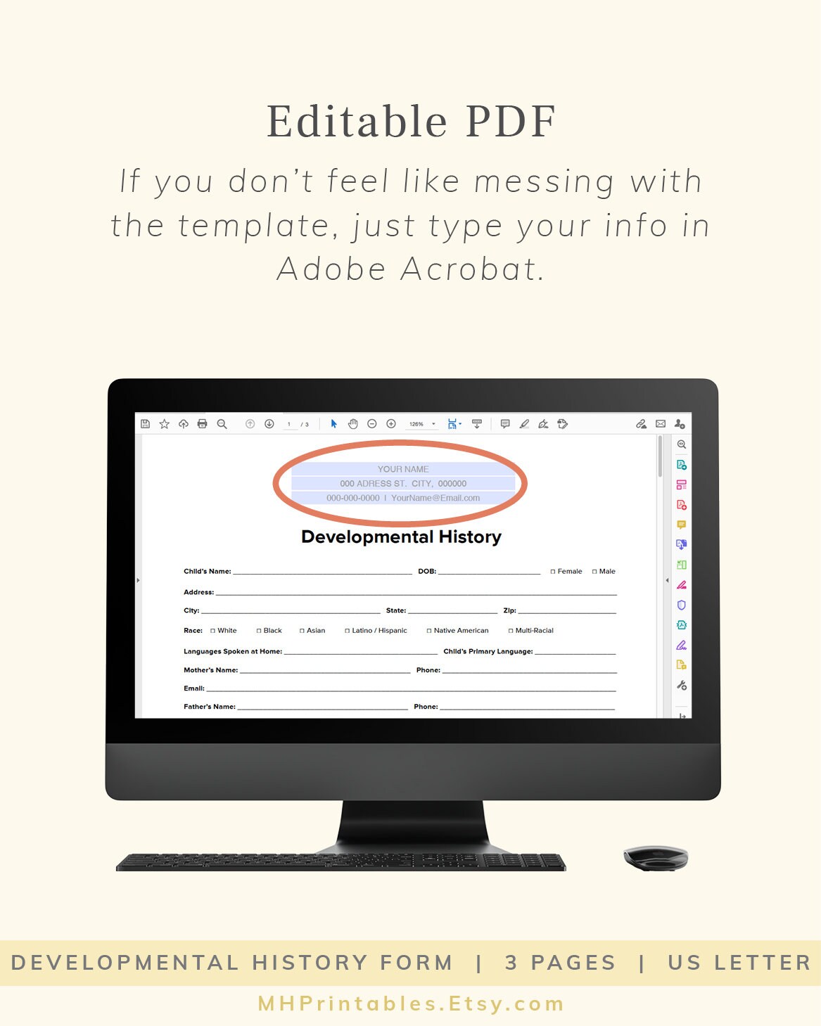Developmental History Intake Form for Children Clients | Therapist ...