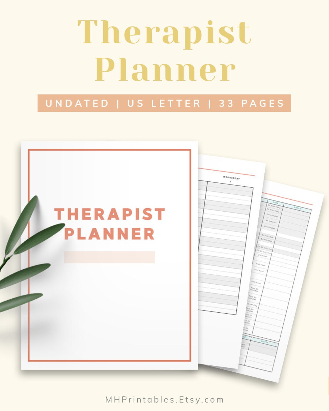 Undated Printable Therapist Planner, Clinican Mental Health ...