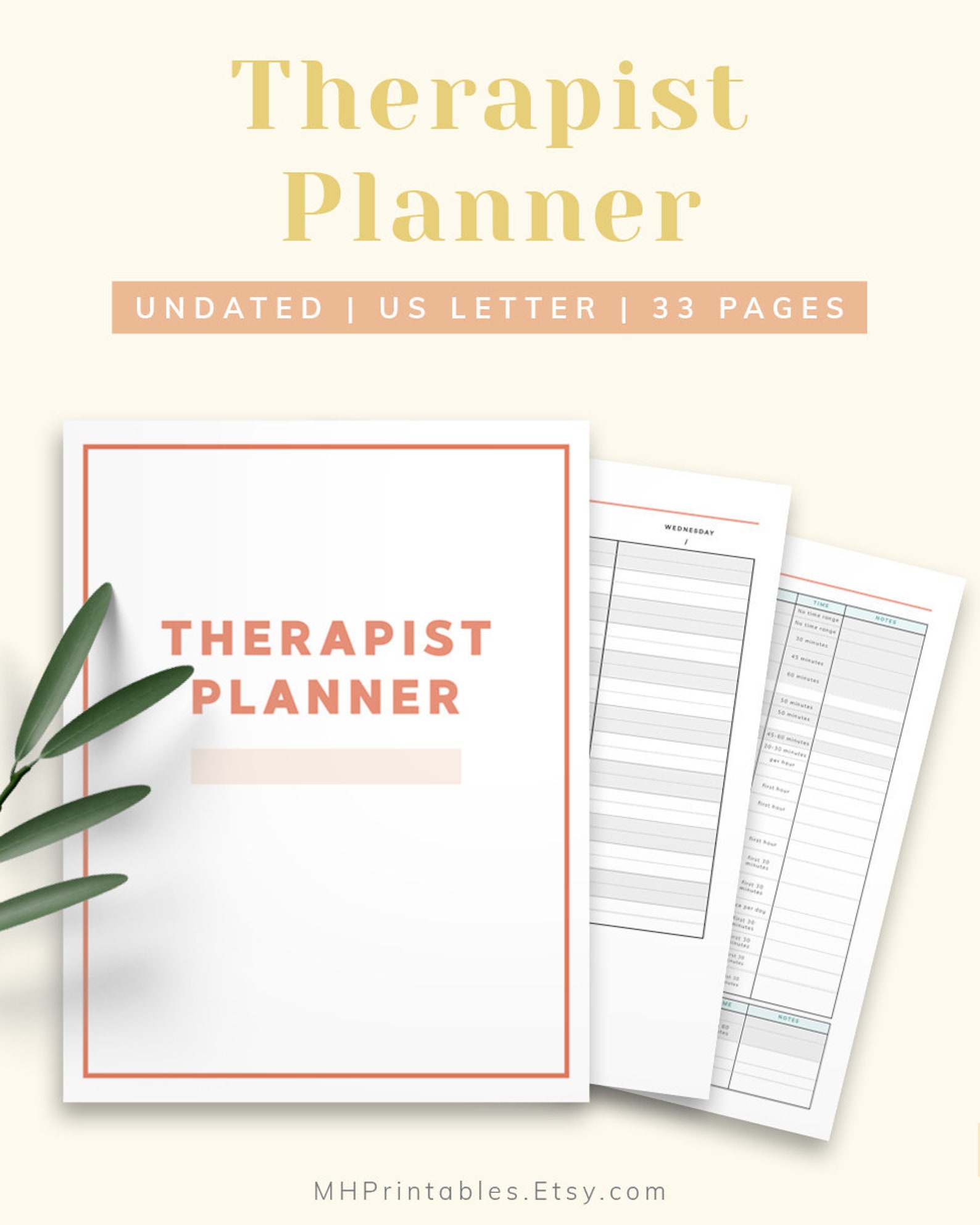 Undated Printable Therapist Planner, Clinican Mental Health ...