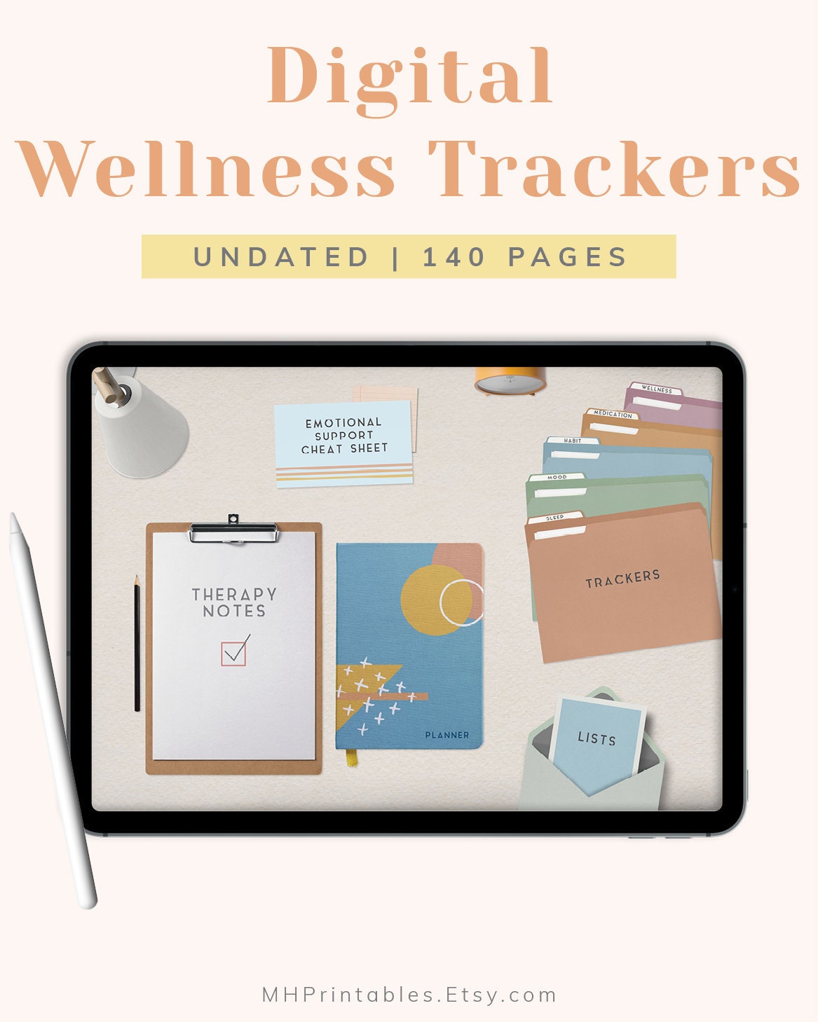 Digital Mental Health & Wellness Planner | Undated Hyperlinked Journal ...