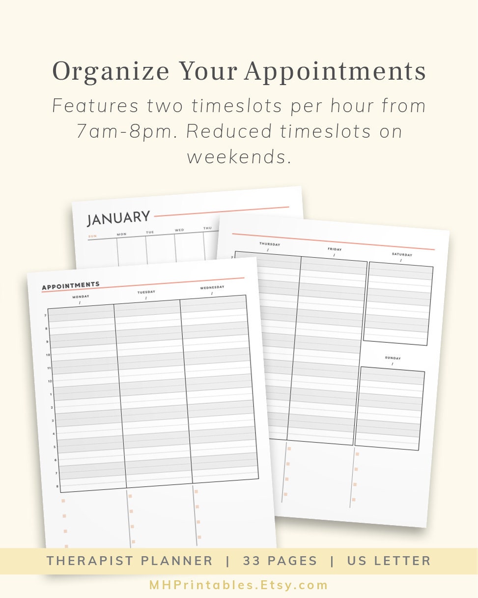 Undated Printable Therapist Planner, Clinican Mental Health ...