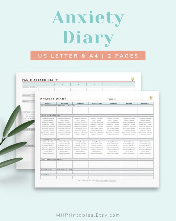 Anxiety Diary Tracker for Symptoms and Anxious Thoughts | Etsy