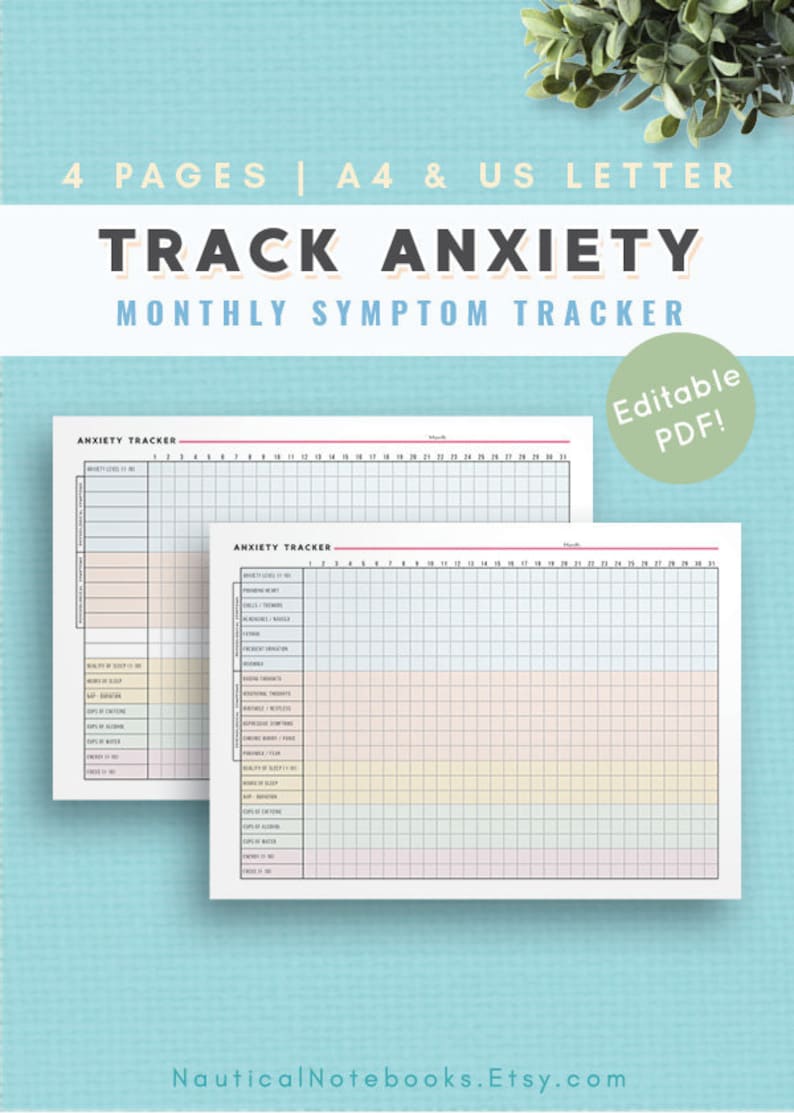 Monthly Anxiety Symptom Tracker | Etsy