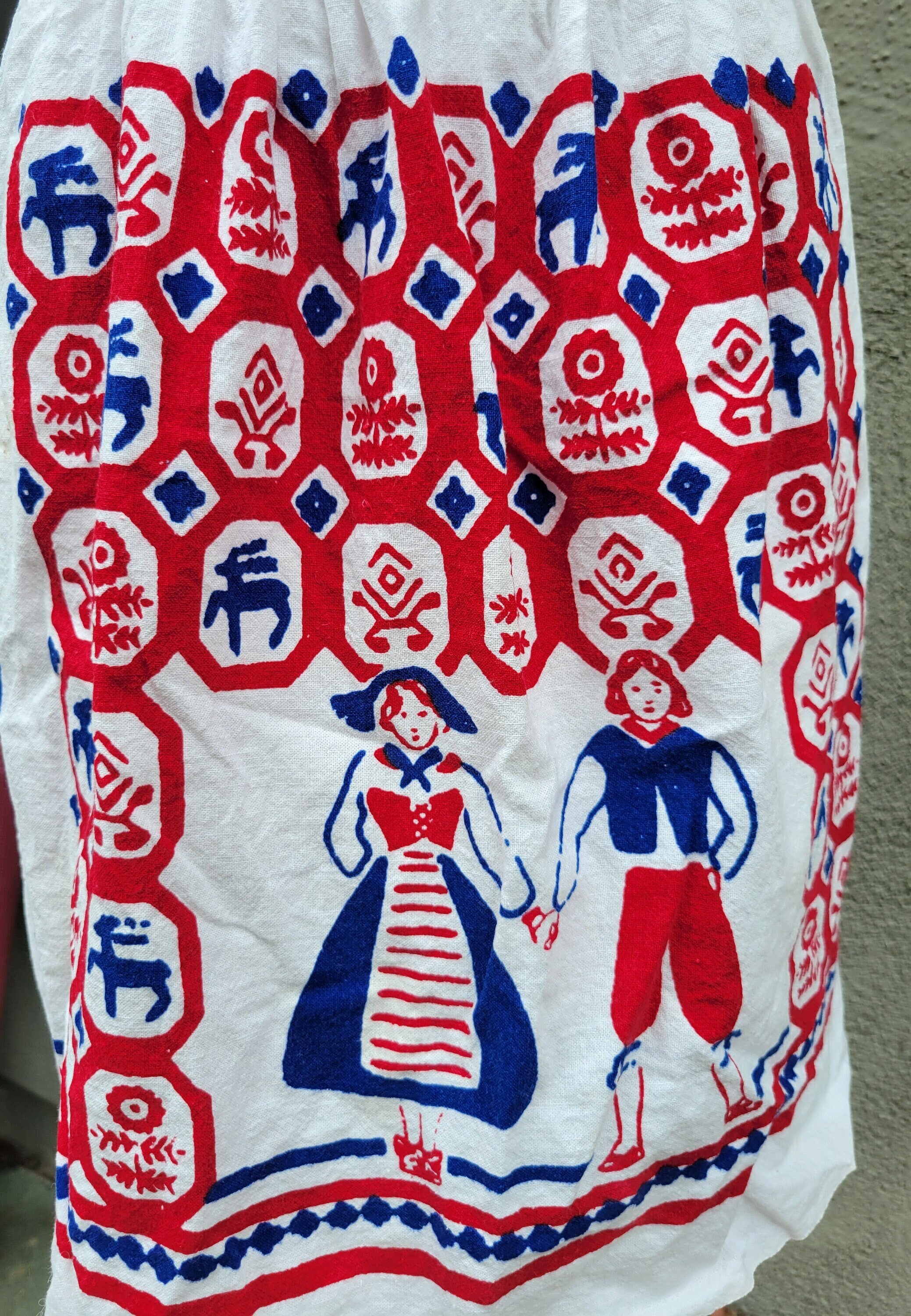 Vintage Half Apron Dutch Block Print One Size Fits Most Cotton Kitchen ...