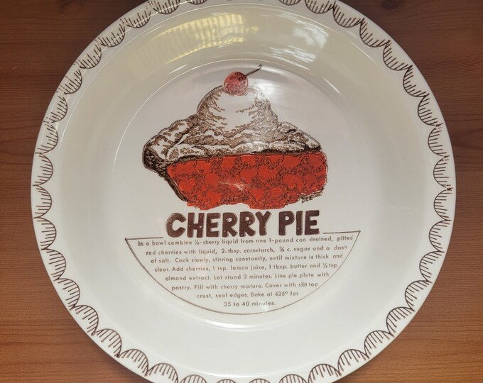 Vintage Ceramic Cherry Pie Plate With Recipe 10 1/2 Inch Baking Dish ...